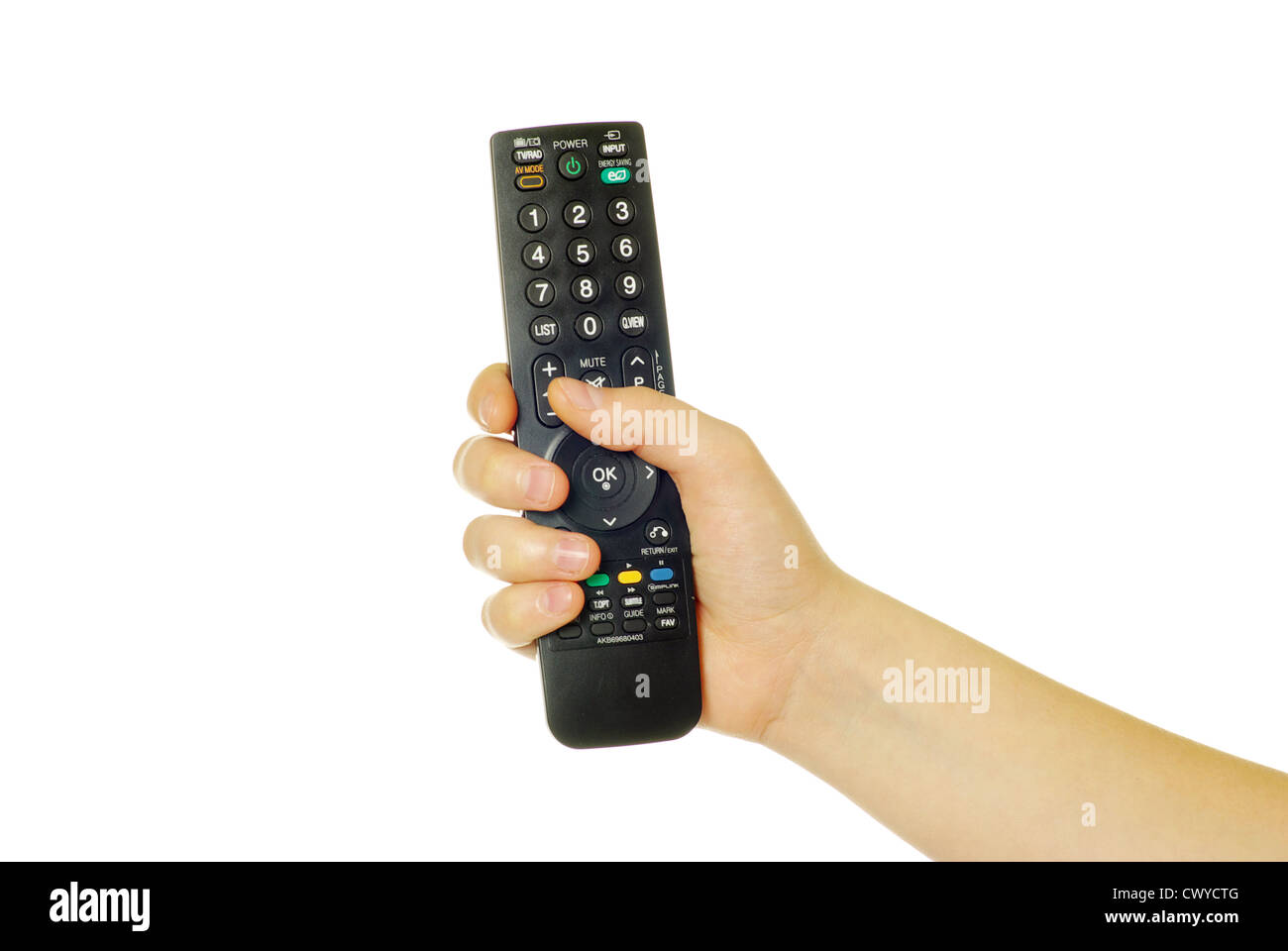remote control in hand isolated on white background Stock Photo - Alamy