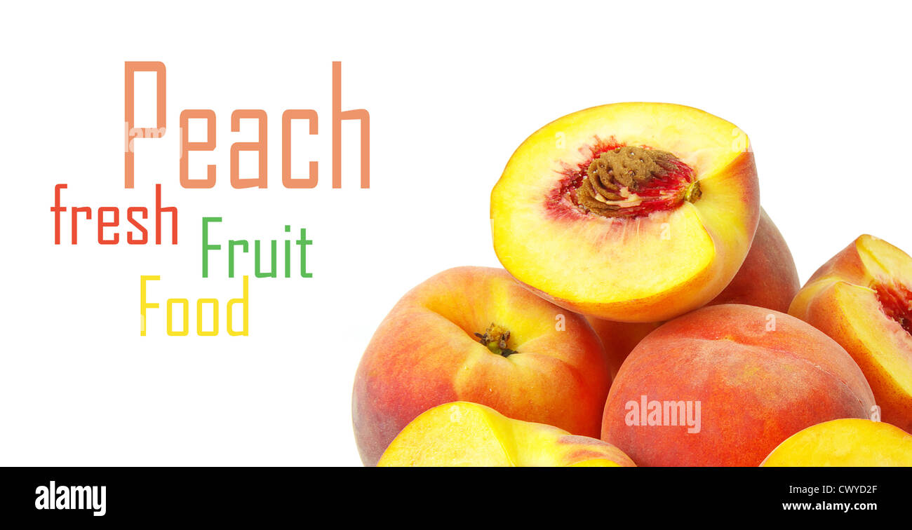 Fresh peach fruits isolated on white background Stock Photo - Alamy