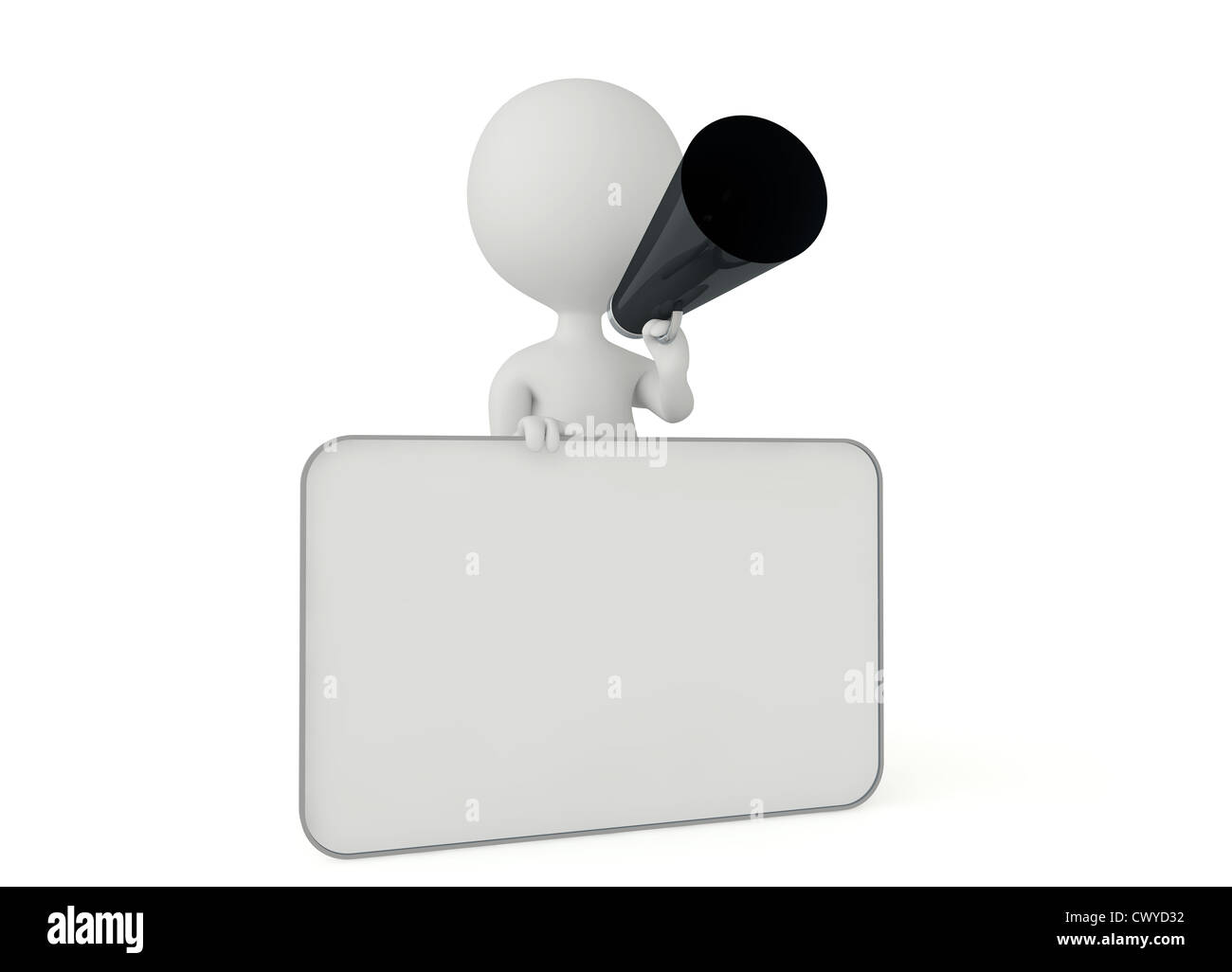 3d humanoid character hold a bullhorn and a blank card Stock Photo - Alamy