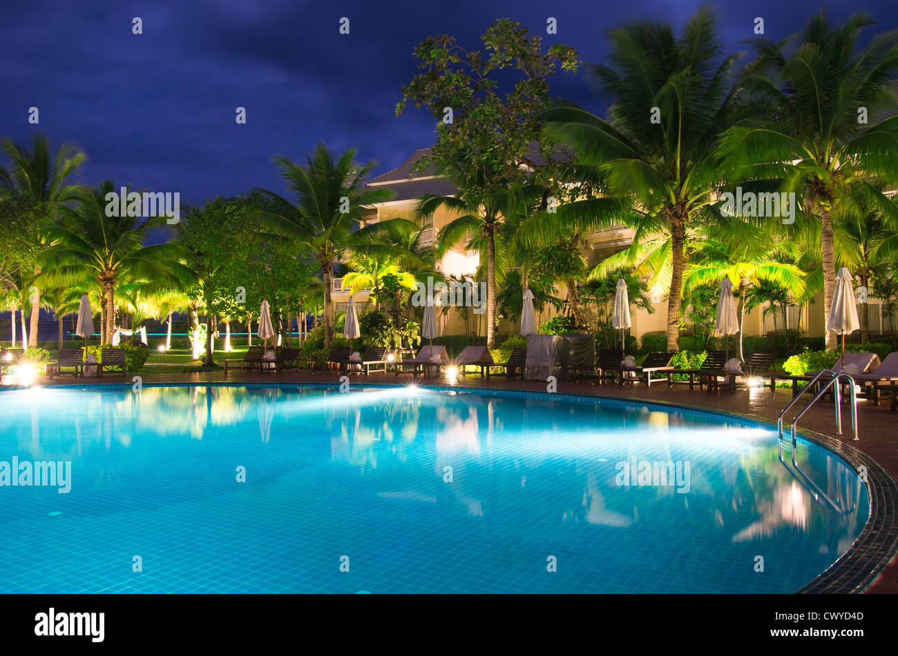 swimming pool in night illumination Stock Photo - Alamy