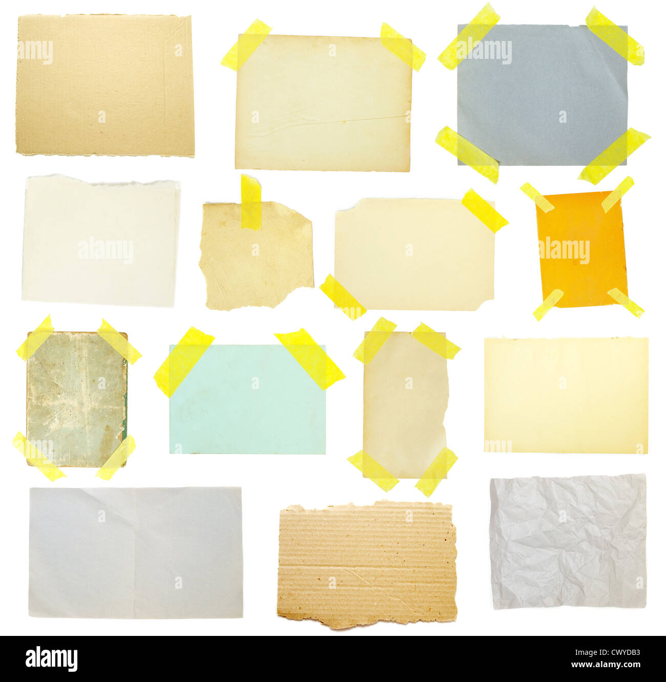 collection of old note paper on white background Stock Photo - Alamy