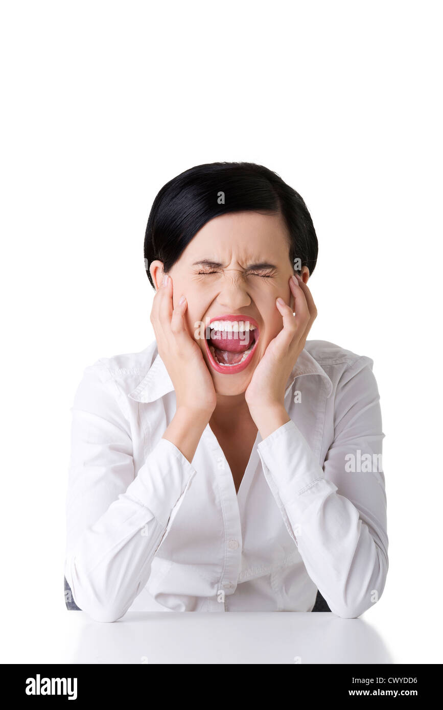 Stressed or angry businesswoman screaming loud Stock Photo - Alamy