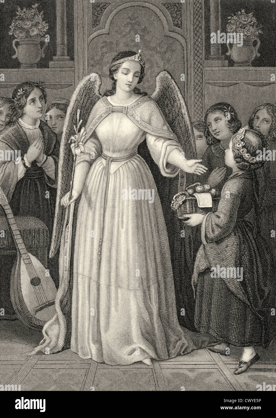 Mignon as an angel with a lute and children, scene from Wilhelm Meister ...