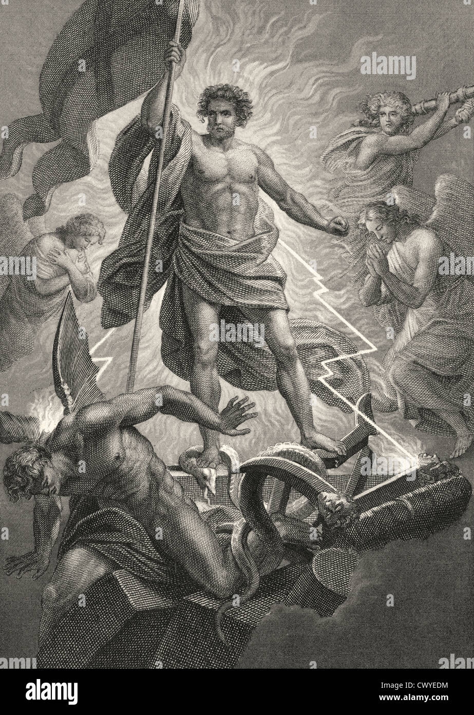 Historic steel engraving, religious scene from The Messiah, a poem in ...