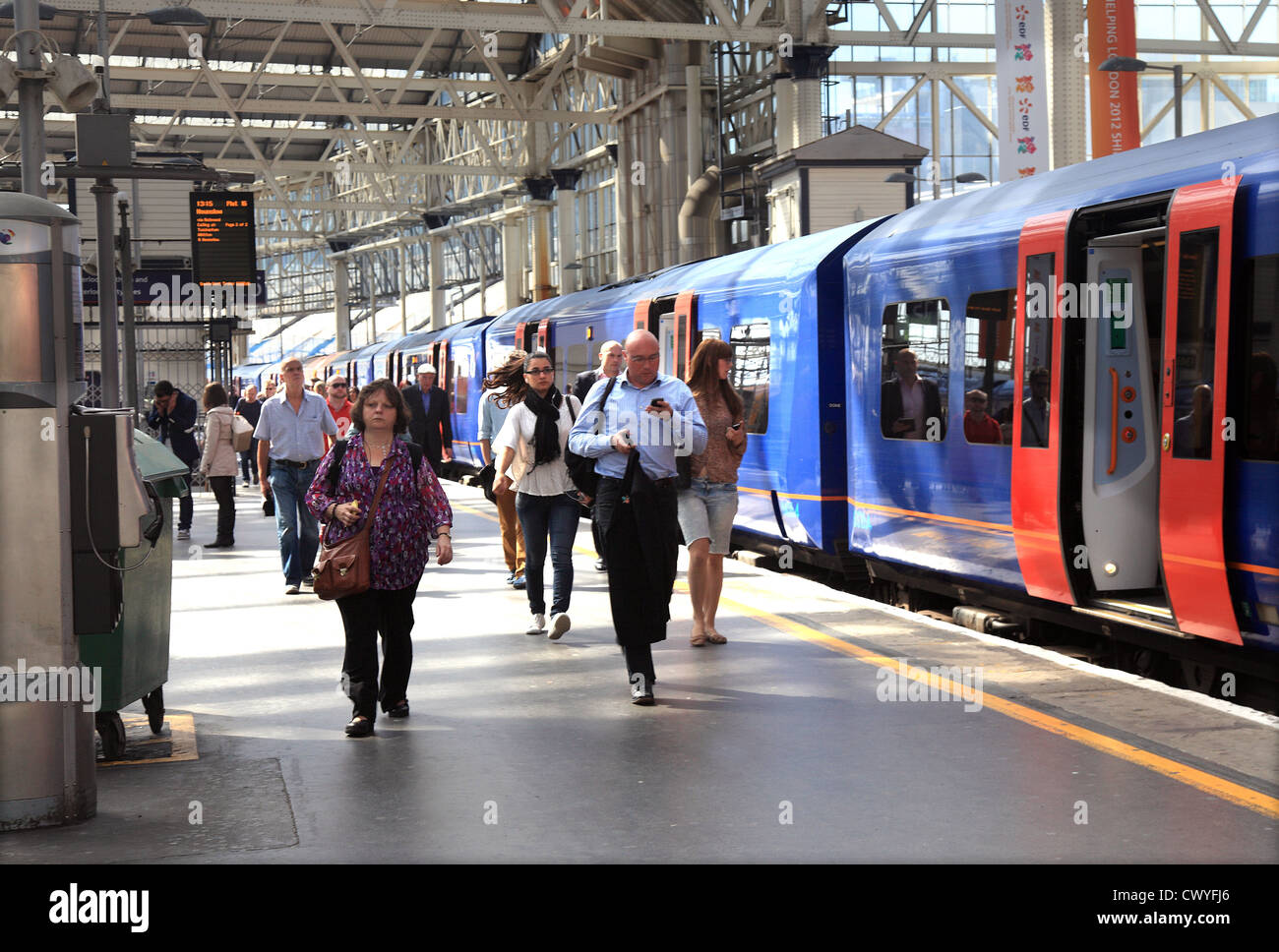 Commuters arriving at Waterloo Station platform in London UK Stock ...