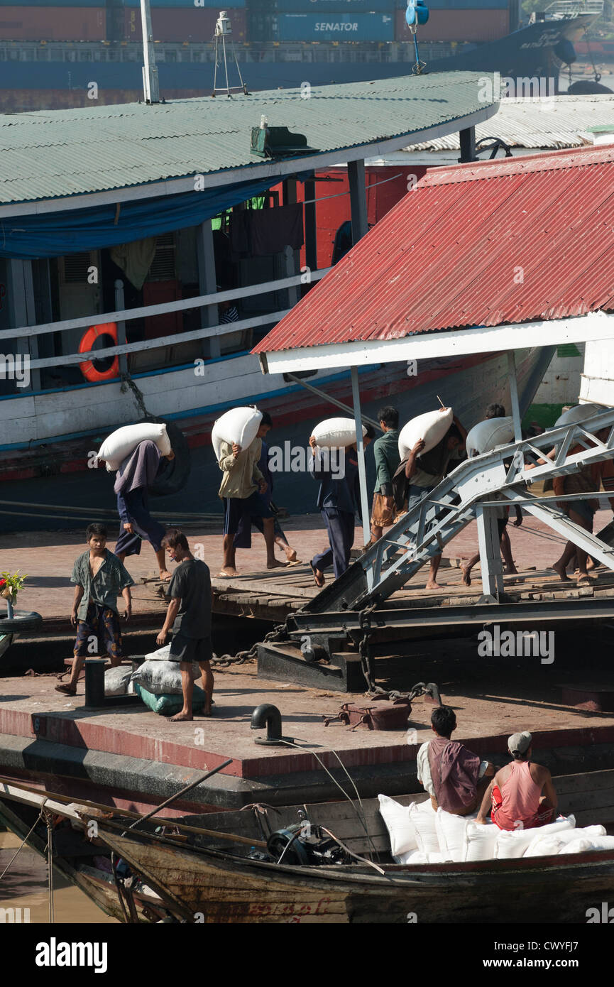 Waterfront activity on the Irrawaddy River, Yangon (Rangoon), Myanmar ...