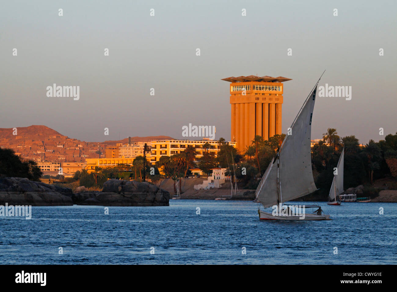 River Nile and city of Aswan at sunset, Egypt Stock Photo - Alamy