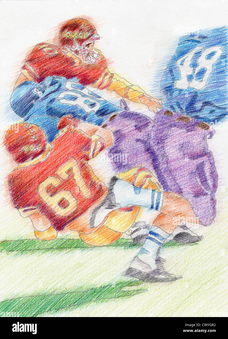 Color pencil drawing of footballers on art paper Stock Photo - Alamy