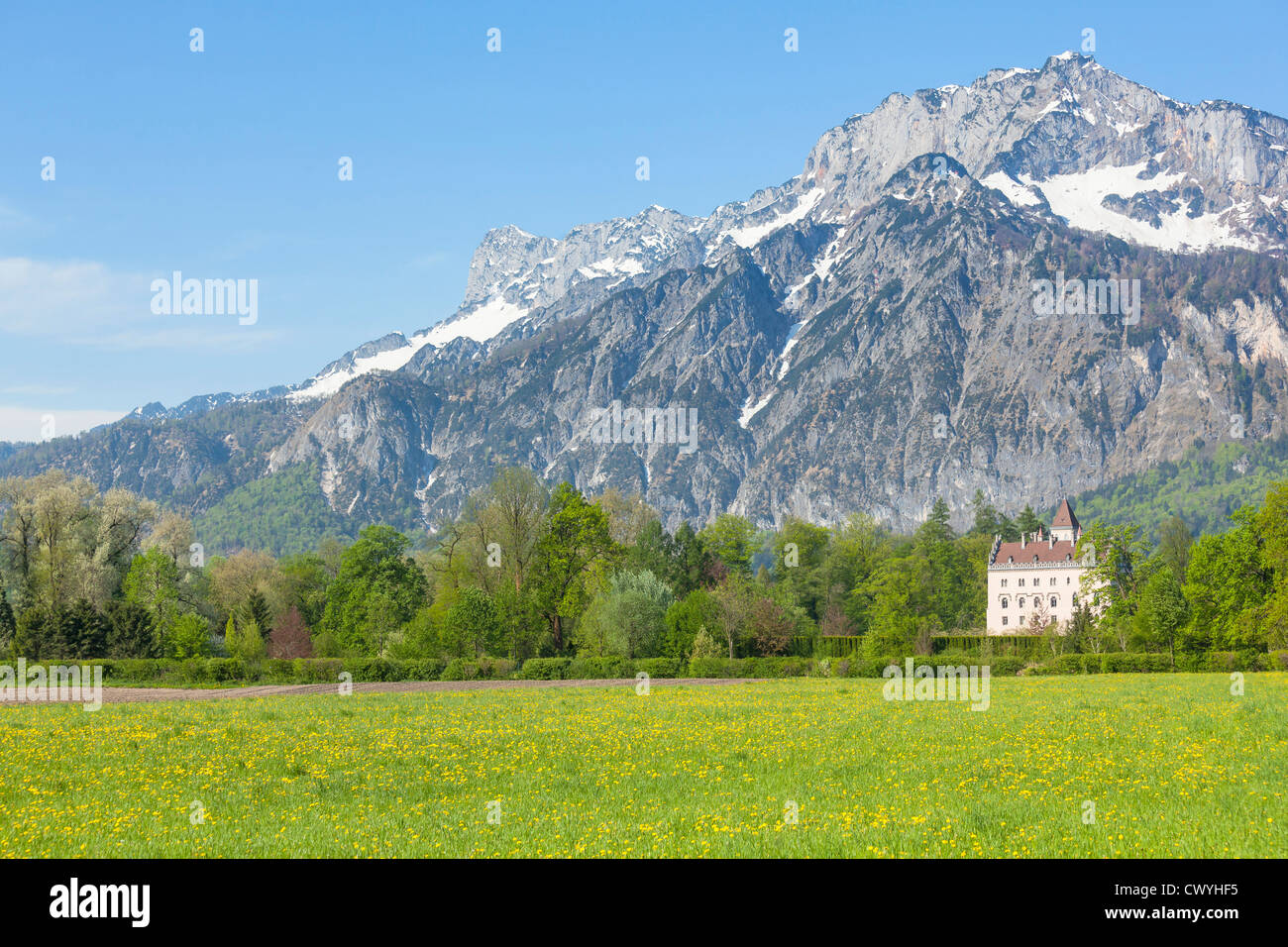 Anif Castle in front of the Untersberg, Salzburg State, Austria Stock ...