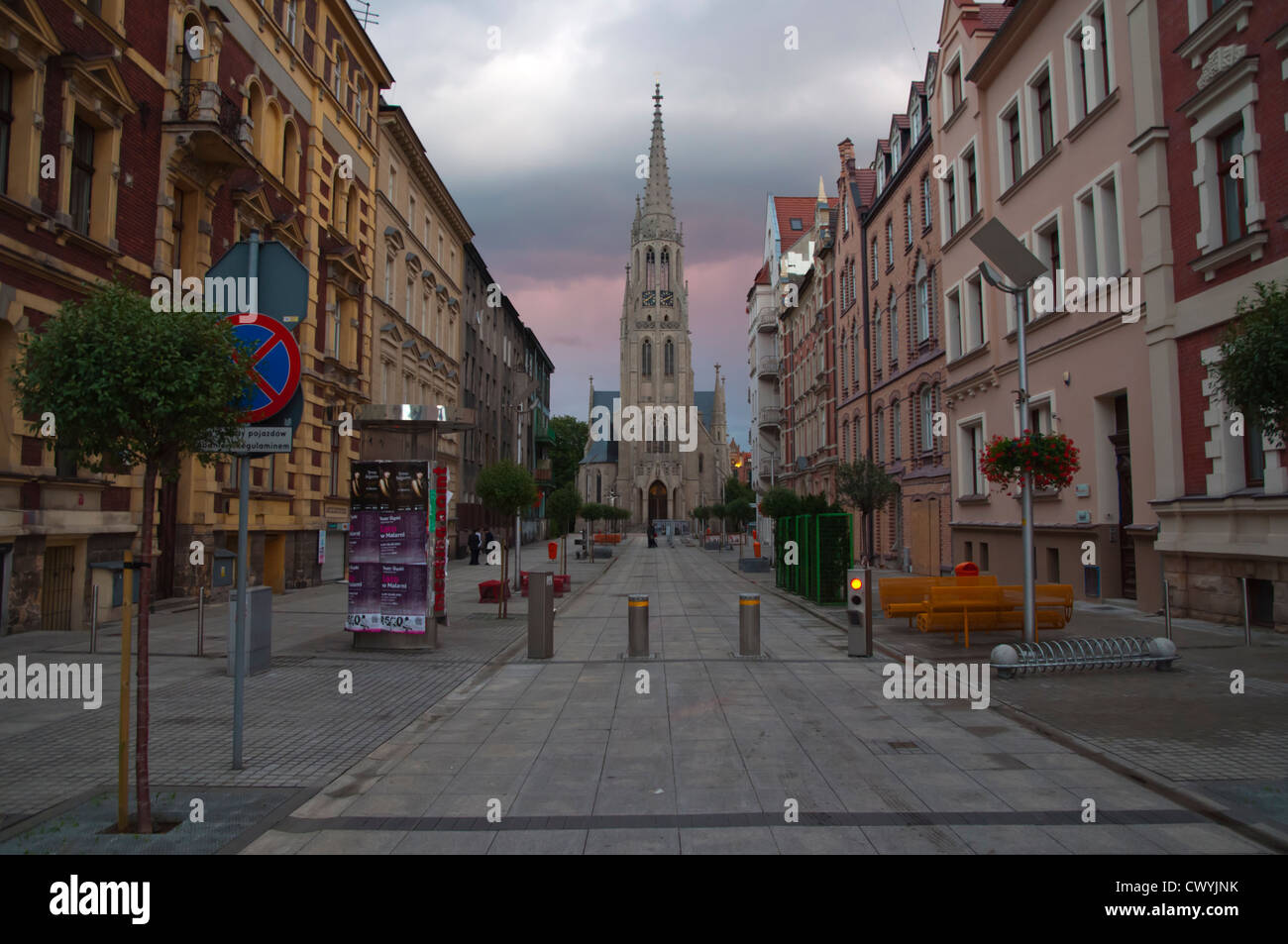Ulica Mariacka street with 18th century Kościół Mariacki w Katowicach ...