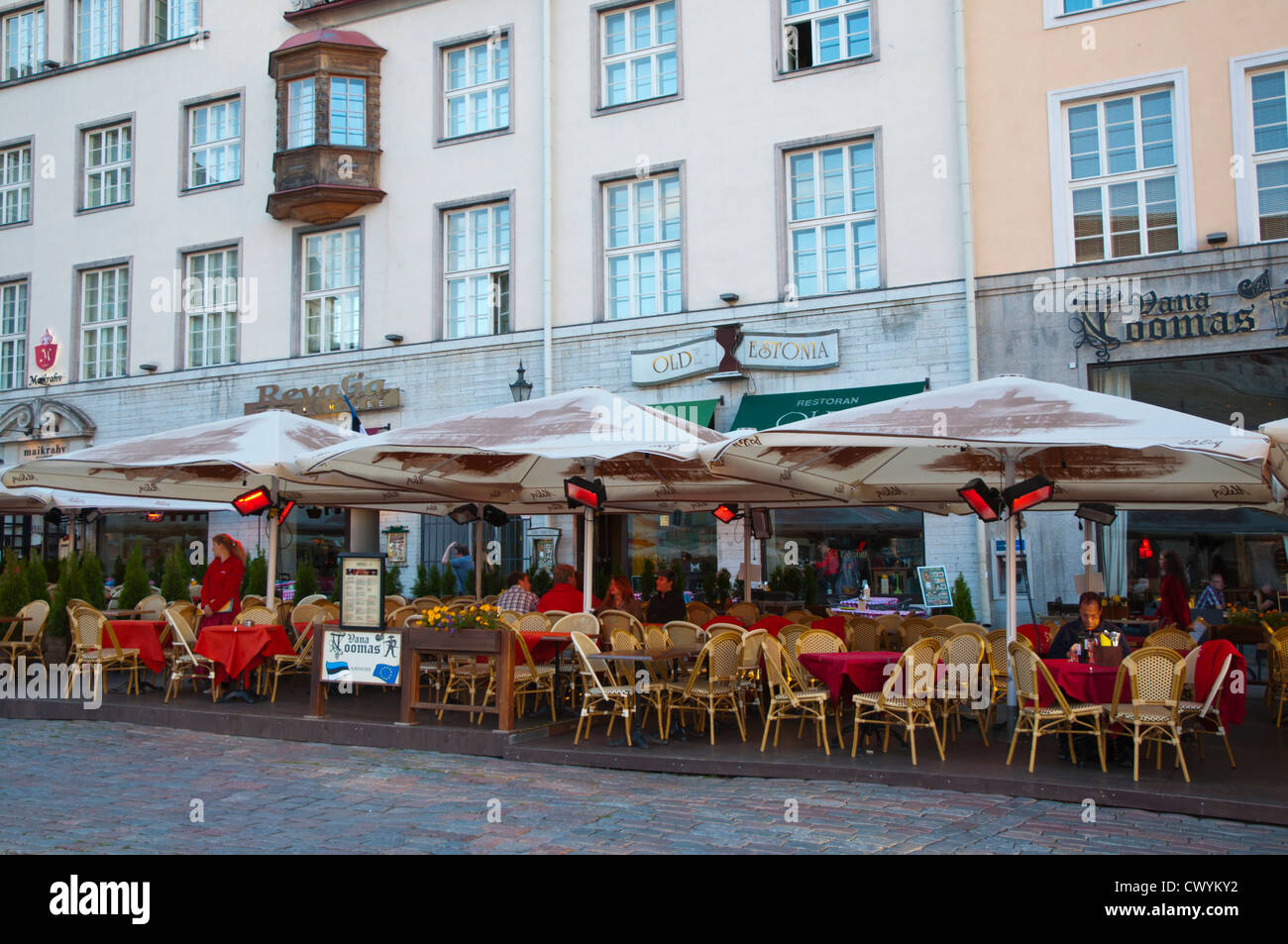 Restaurant terraces Raekoja Plats square old town Tallinn Estonia ...