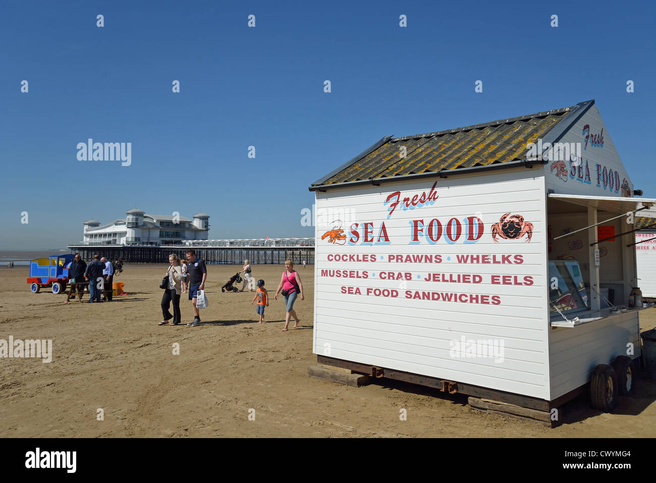 Seafood stall on beach, Weston-super-Mare, Somerset, England, United ...