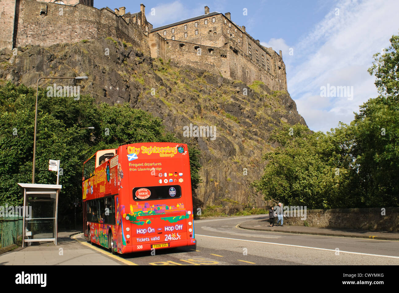 Tour Bus in Johnston Terrace, below Edinburgh Castle Stock Photo - Alamy