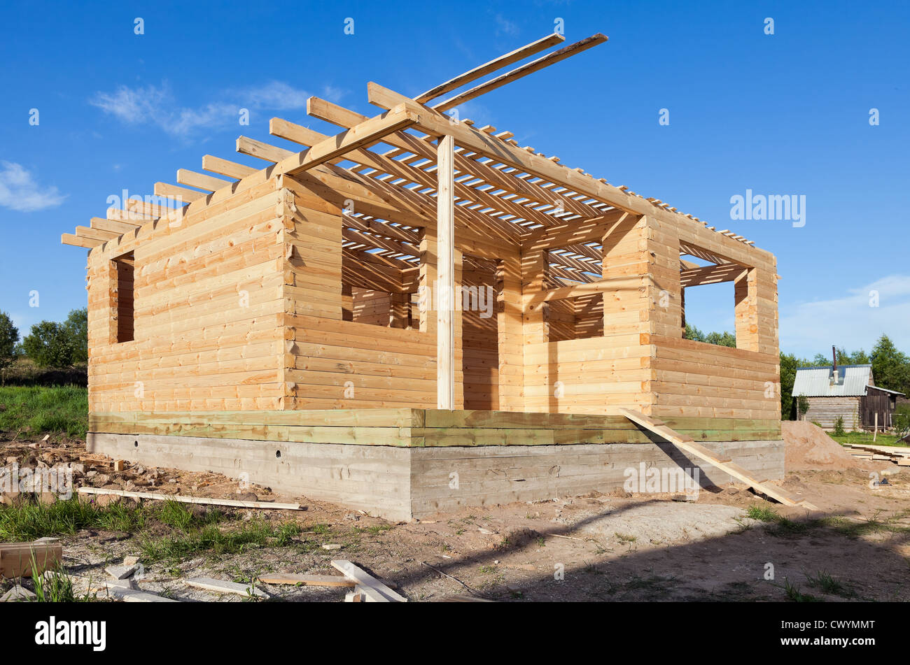 Construction of a new wooden house Stock Photo - Alamy