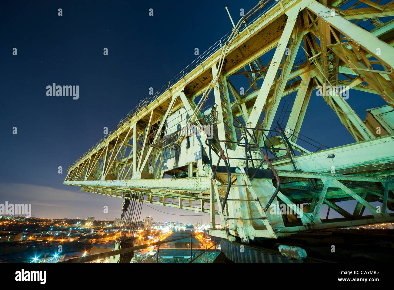 The view from the Barclay Curle crane in Glasgow at night Stock Photo ...