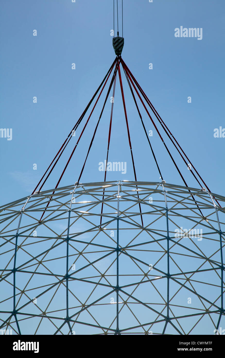 Steel Framework for Round Marquee Being Lowered Stock Photo - Alamy