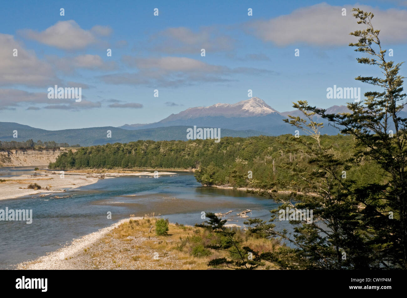 The River Waiau in the South Island of New Zealand, with the Hunter ...