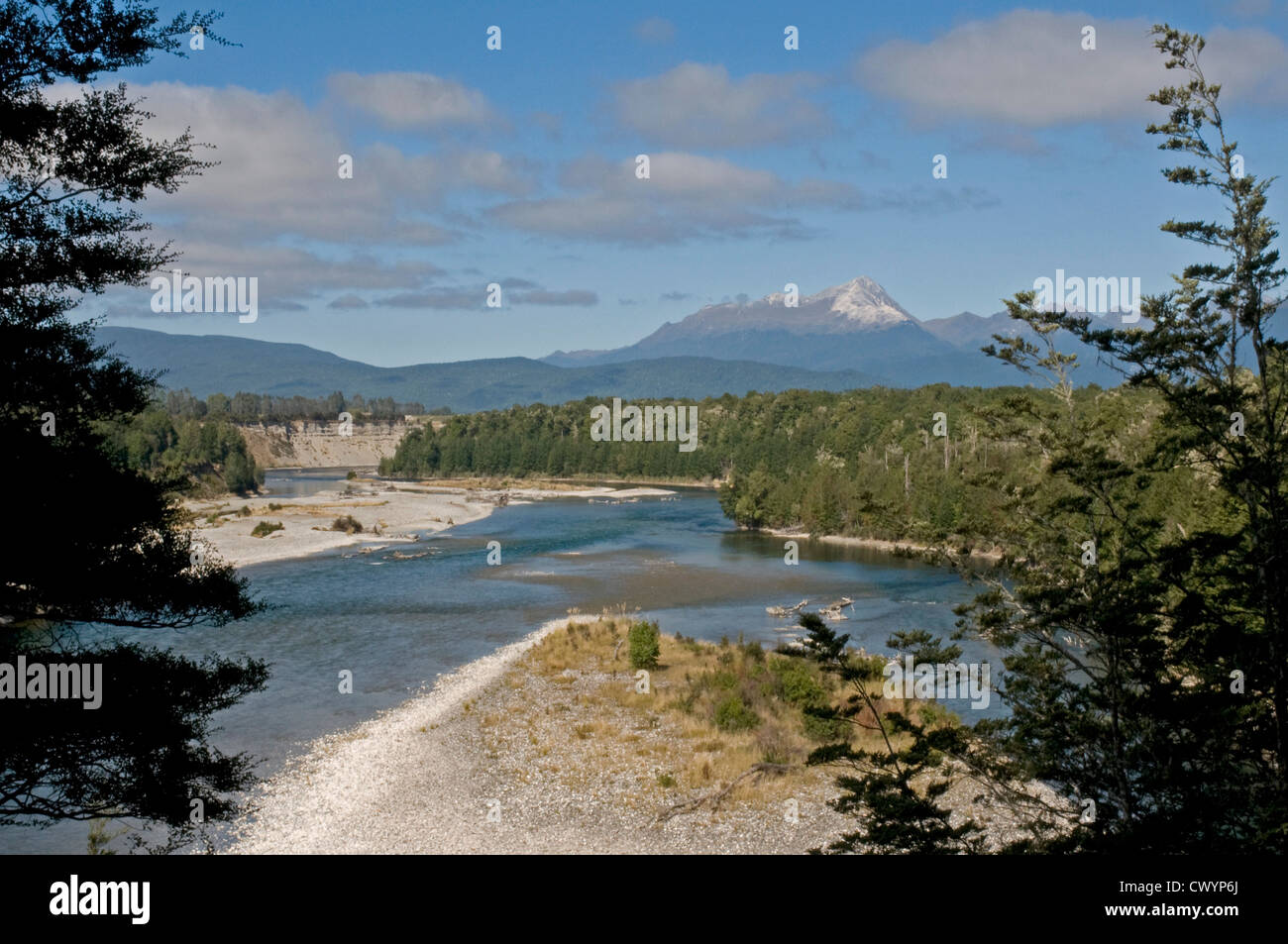 The River Waiau in the South Island of New Zealand, with the Hunter ...