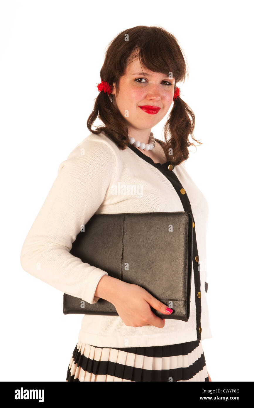 Pretty young woman with file at the office Stock Photo - Alamy