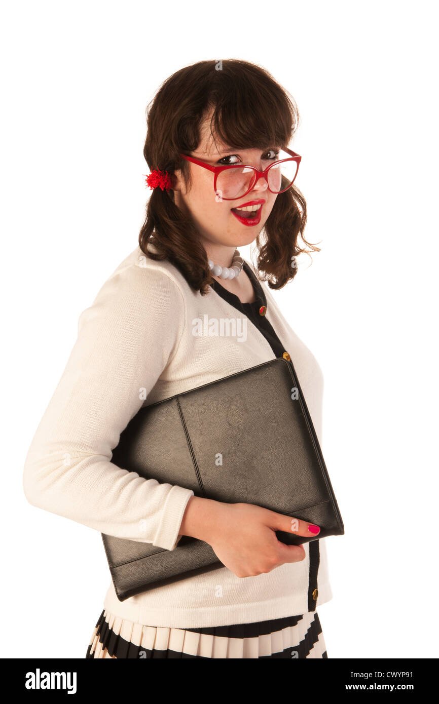 Pretty young woman with file at the office Stock Photo - Alamy