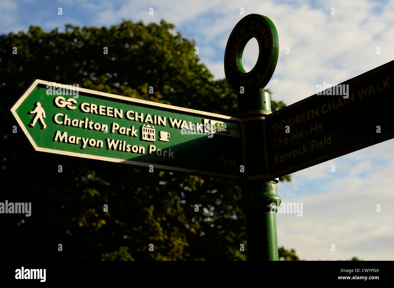 Public sign for Green Chain Walk London UK Stock Photo - Alamy
