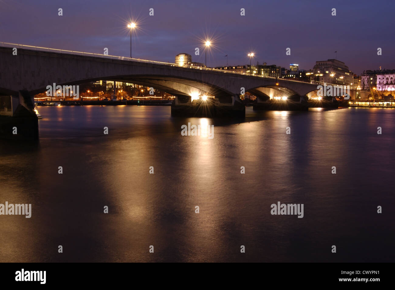 Waterloo Bridge at dusk from the South Bank, London, England Stock ...