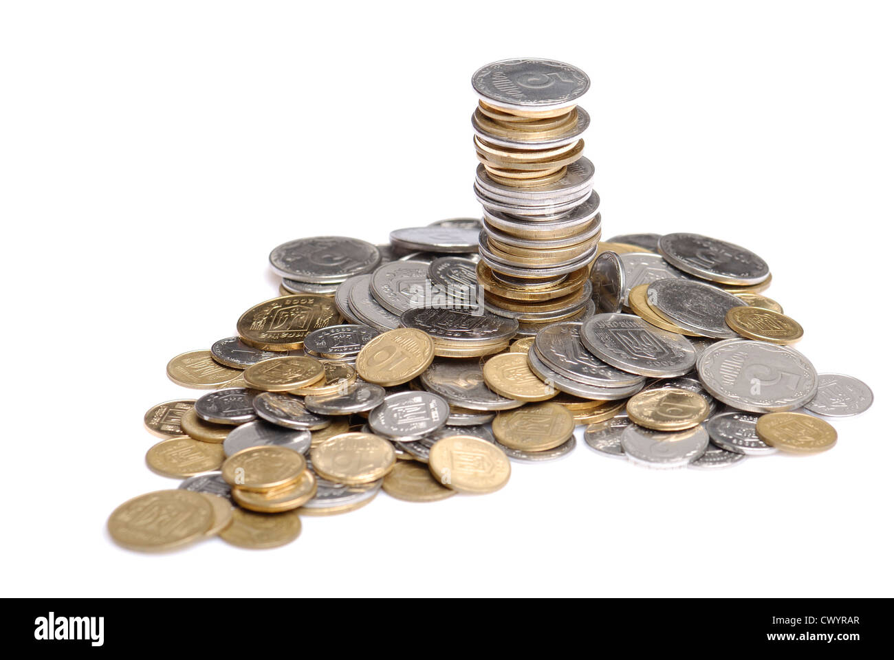 heap and stack of uah coins isolated on white background Stock Photo ...