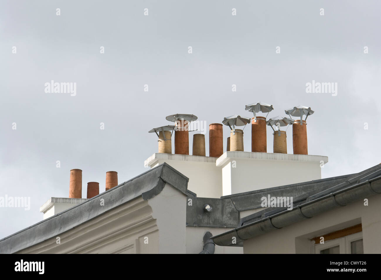 Rooftop with chimneys, Paris Stock Photo - Alamy