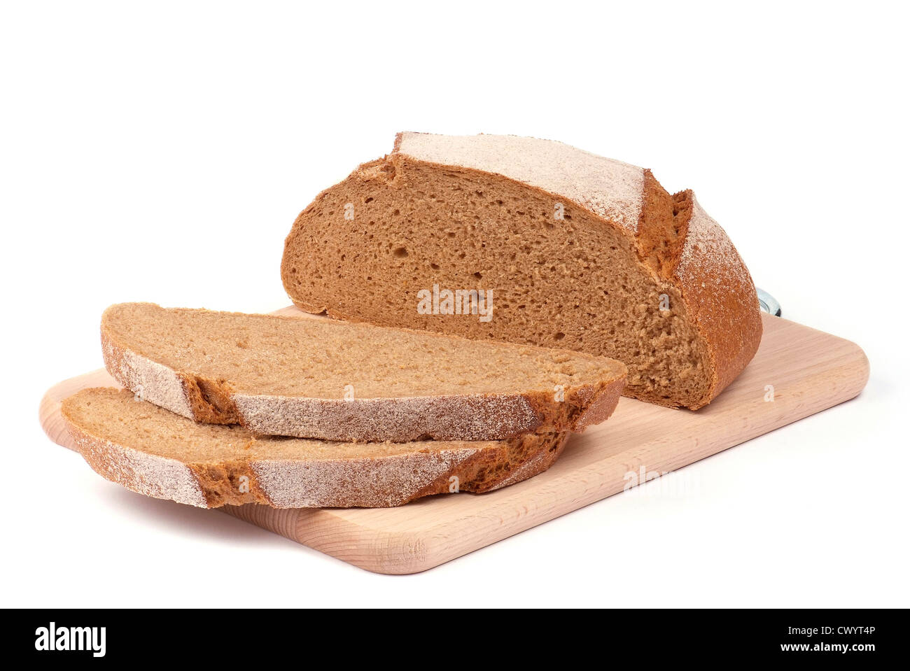 sliced rye bread on the board isolated on white Stock Photo - Alamy