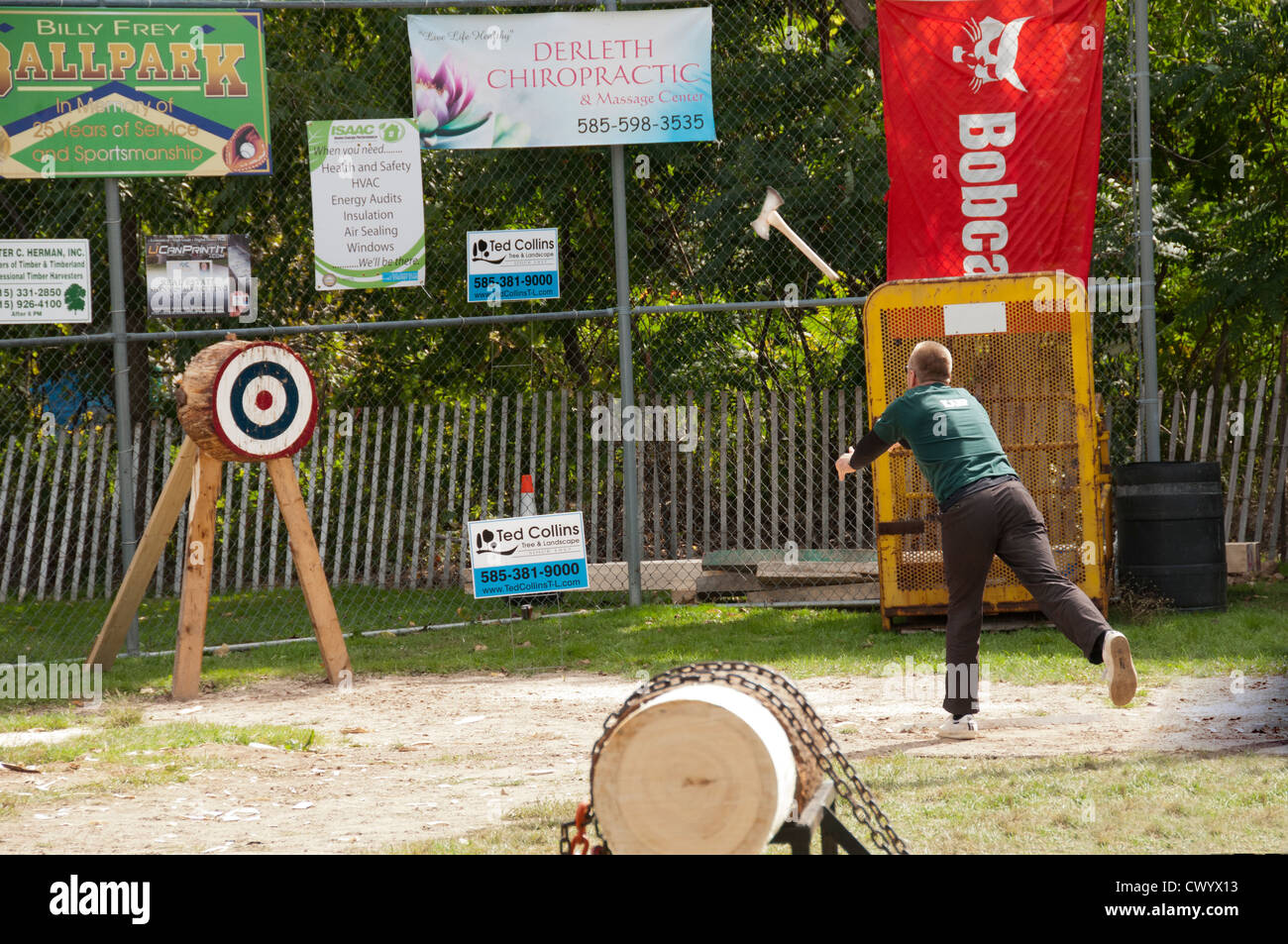 Lumberjack competition, ax throwing. Macedon NY USA Stock Photo - Alamy