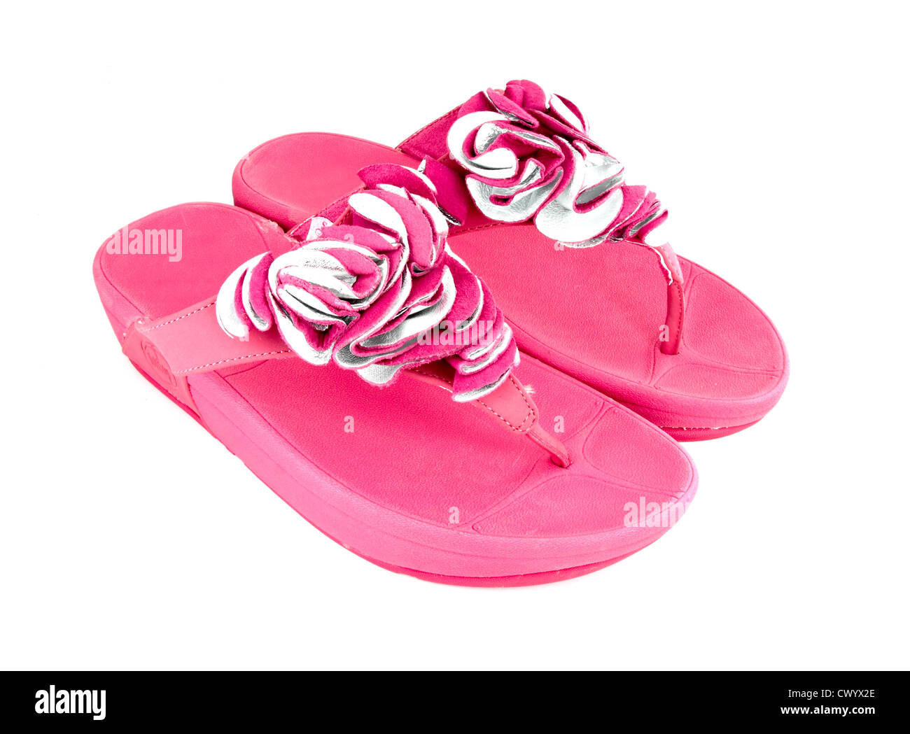 pink slippers on white background Stock Photo - Alamy