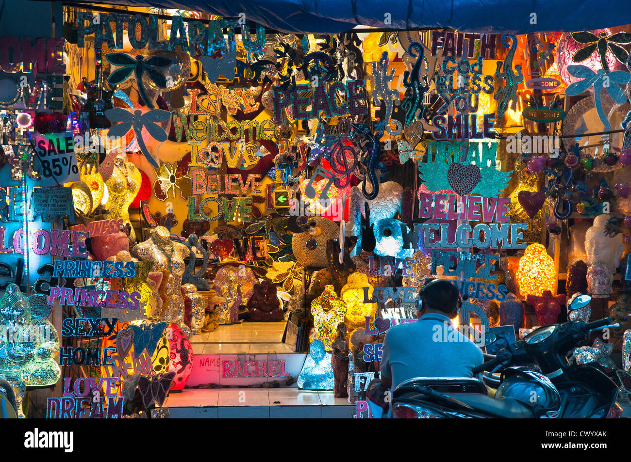 Shop selling decorative lights on Legian's main street, Legian ...