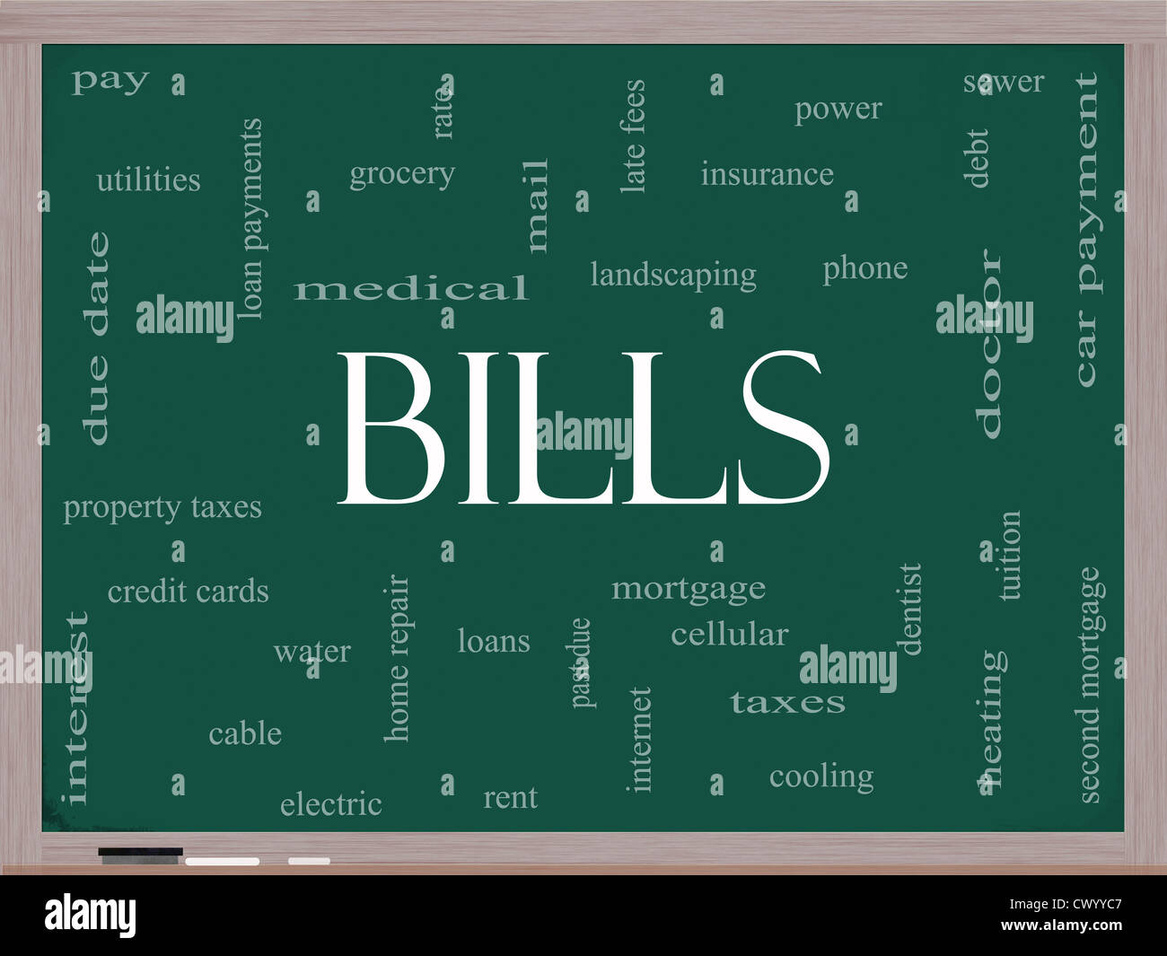 Bills Word Cloud Concept on a Blackboard with great terms such as ...