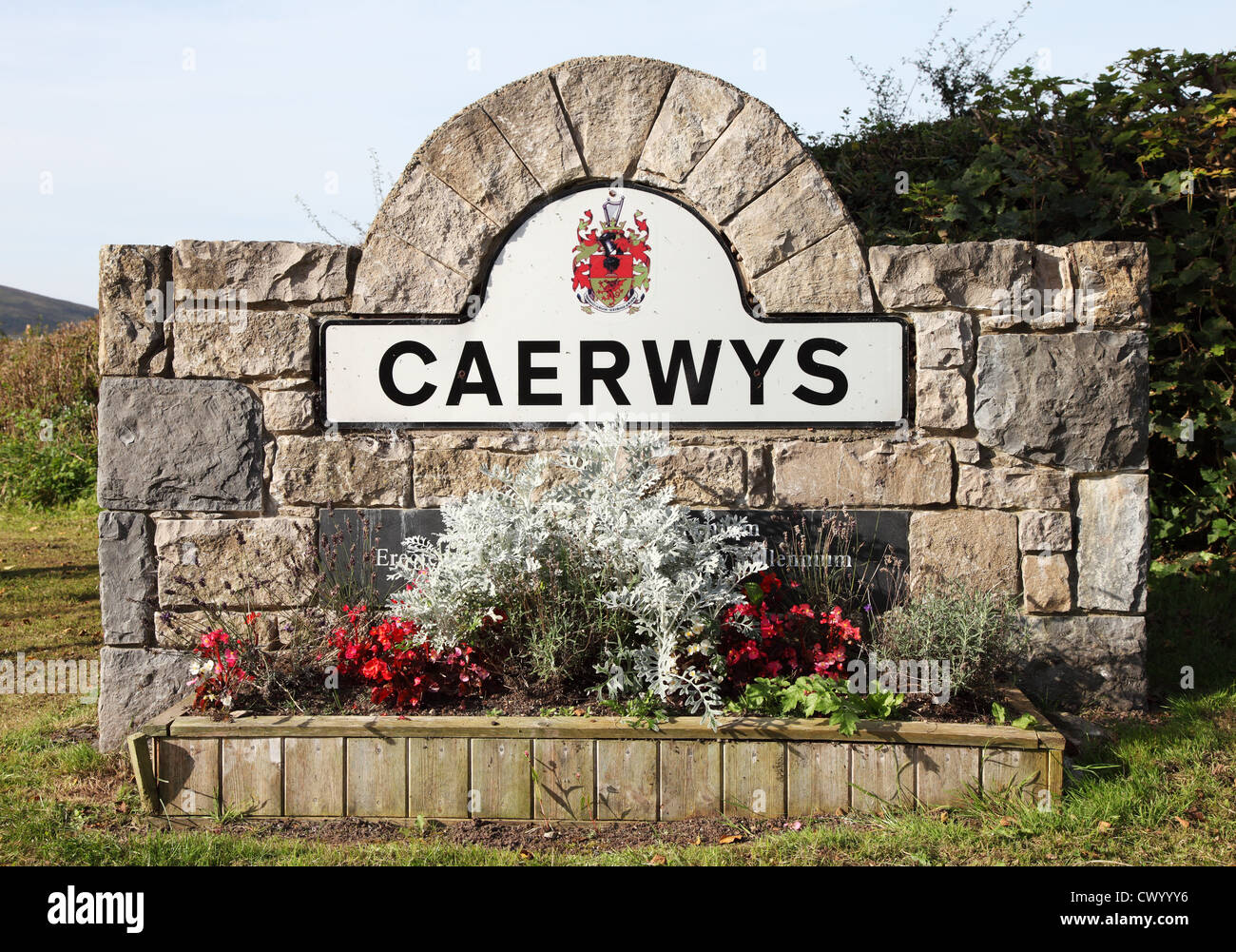 Caerwys village town sign hi-res stock photography and images - Alamy