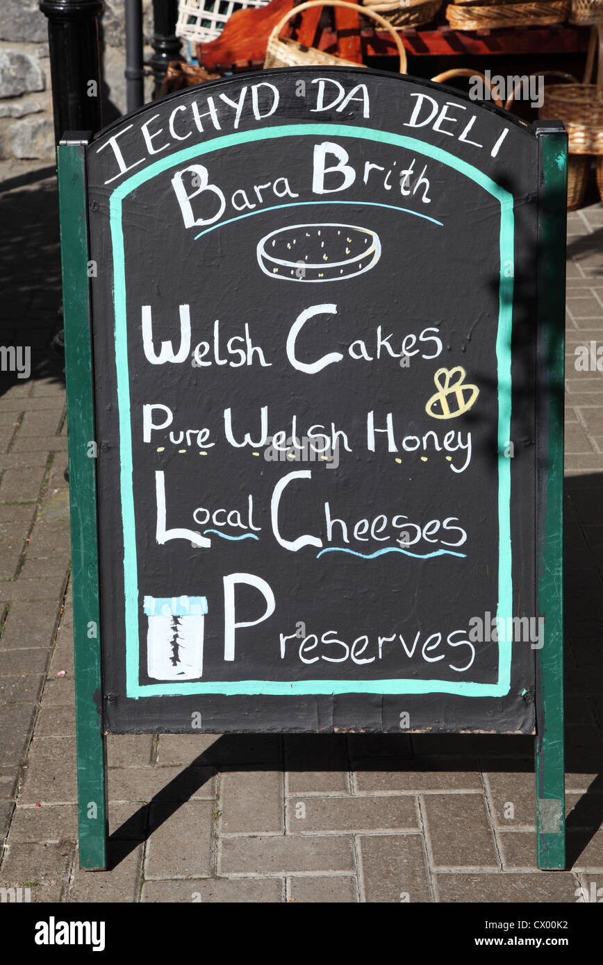 Notice outside of shop advertising local Welsh produce Betws y Coed ...