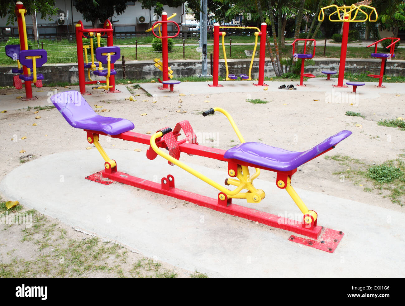 Playground for exercise in the park Stock Photo - Alamy