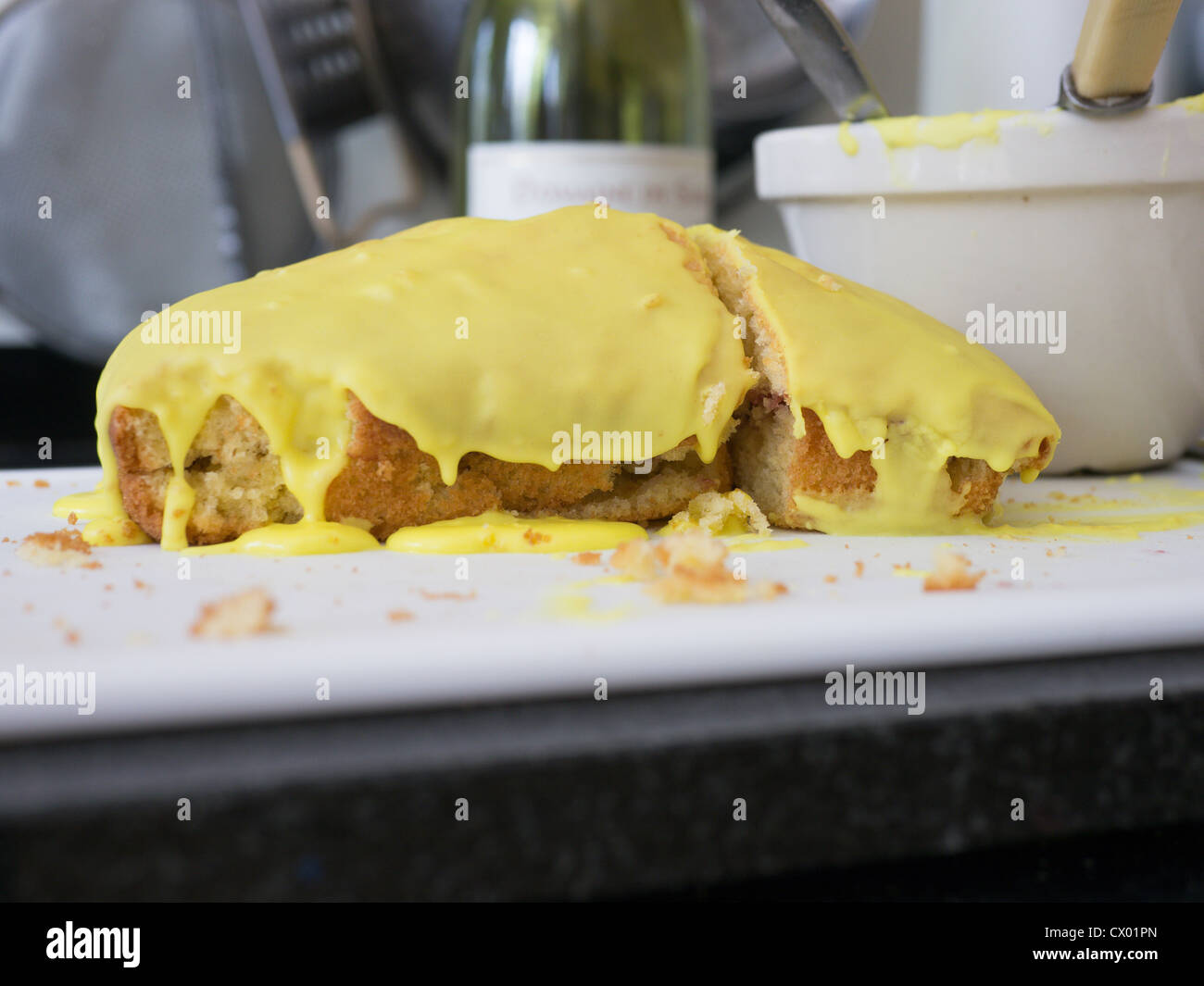 Home made cakes with yellow sticky icing top Stock Photo - Alamy