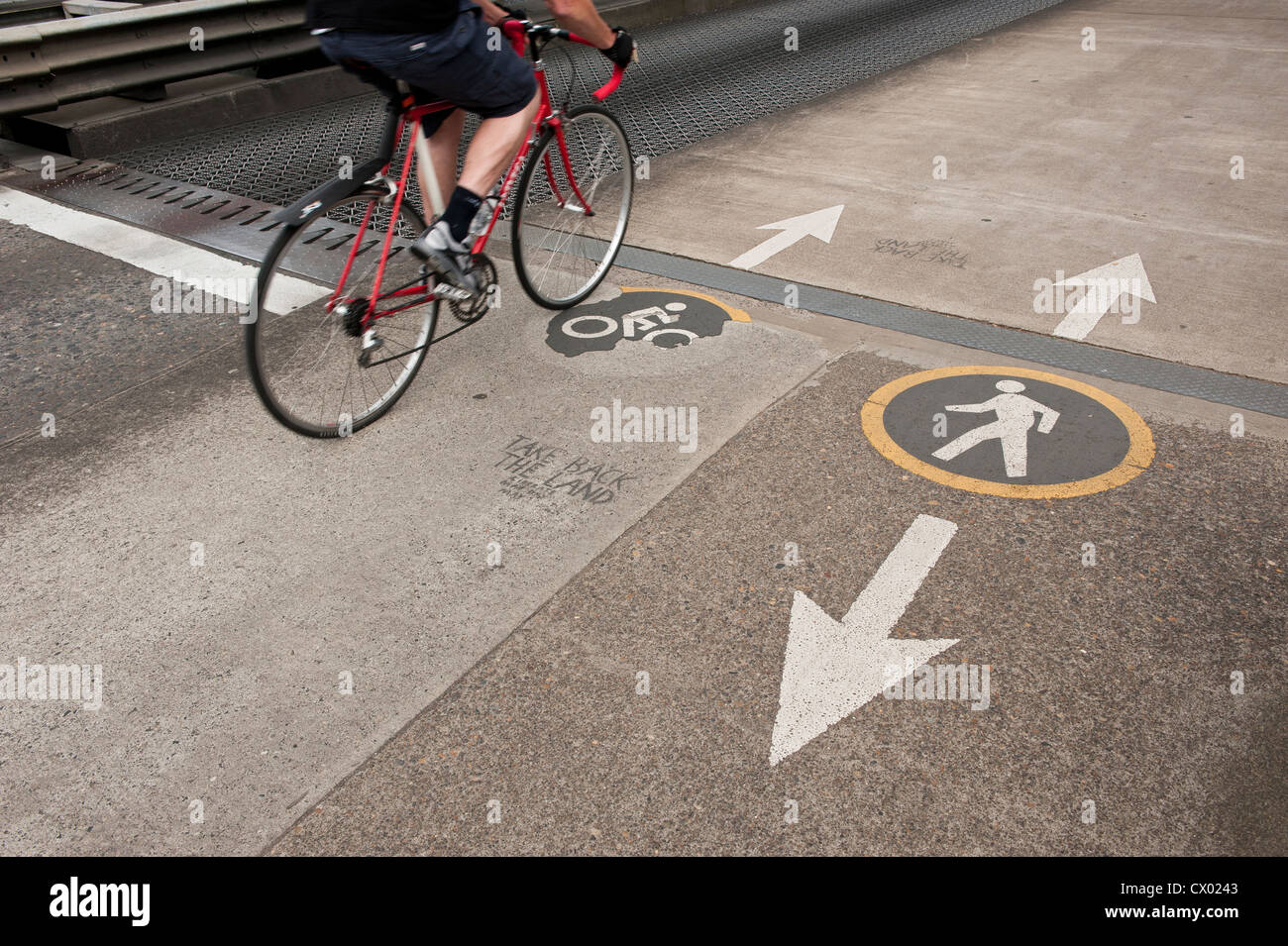 Pedestrian and bike lanes on a city street Stock Photo - Alamy