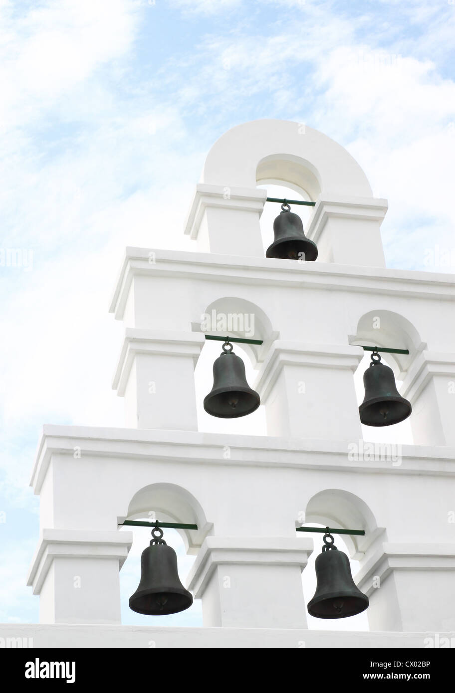 White bell tower with the sky Stock Photo - Alamy