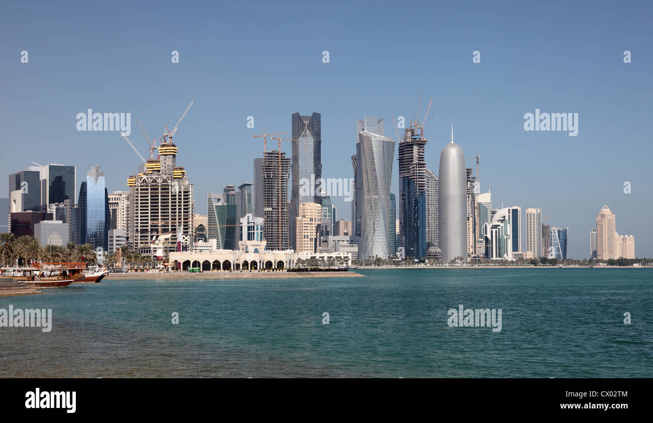Skyline of the new Doha downttown district Al Dafna, Qatar, Middle East ...