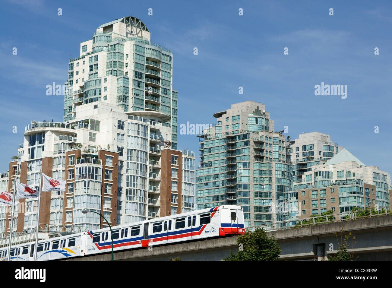The SkyTrain elevated public transportation system in Vancouver ...