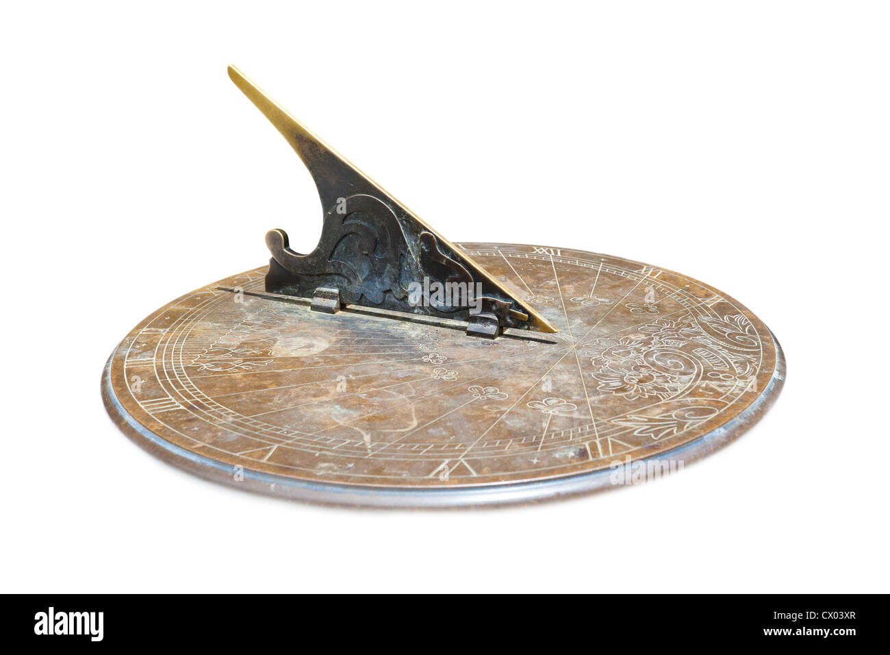 old copper sundial isolated on white background Stock Photo - Alamy
