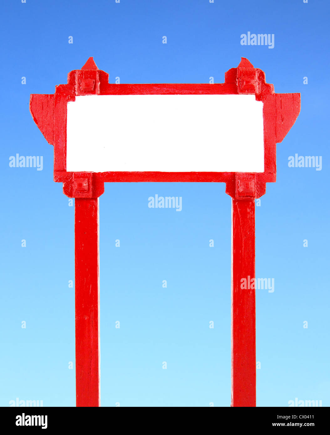 red blank wooden sign with blue sky Stock Photo - Alamy
