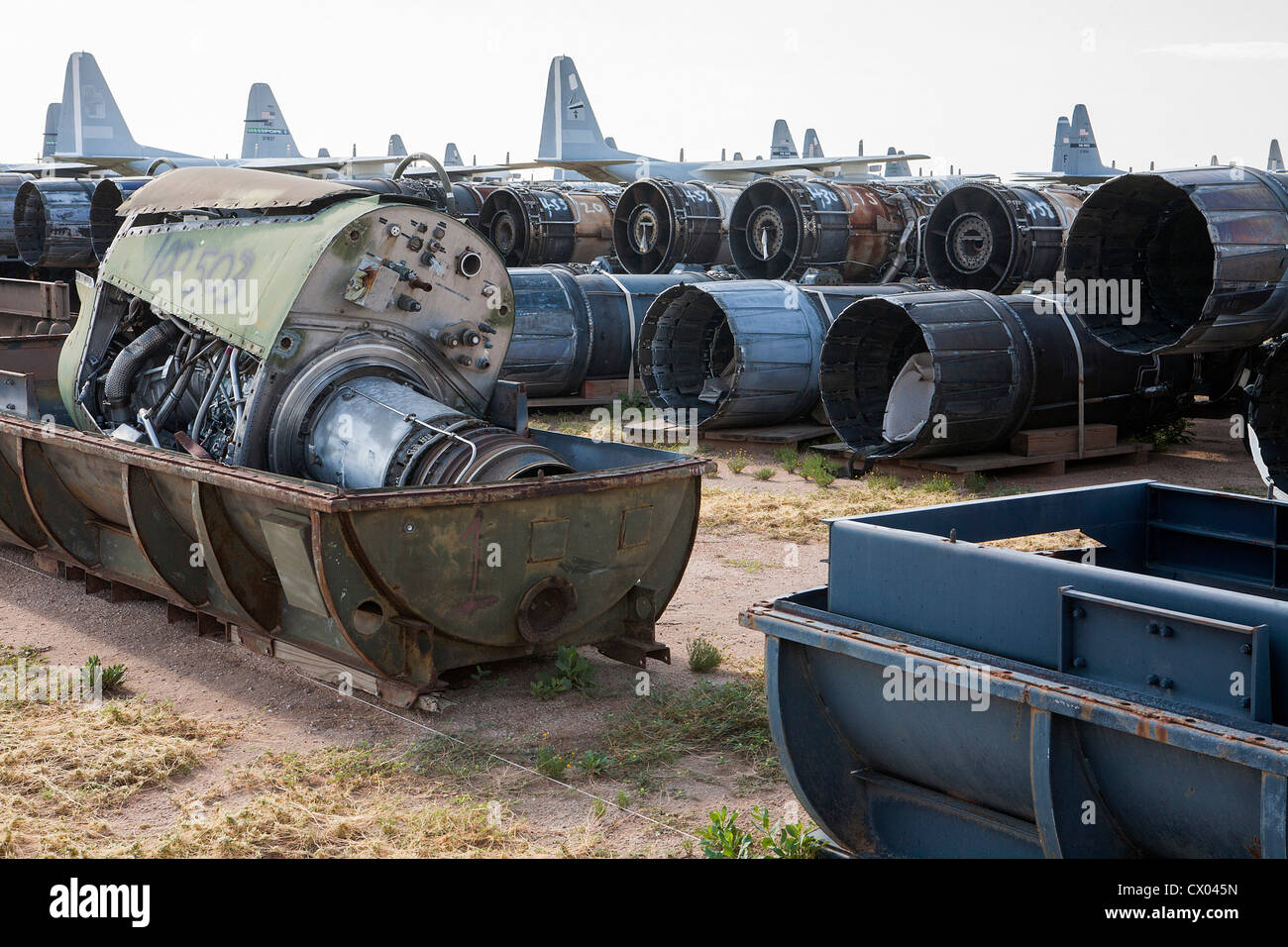 Surplus jet engines in storage at the 309th Aerospace Maintenance and ...