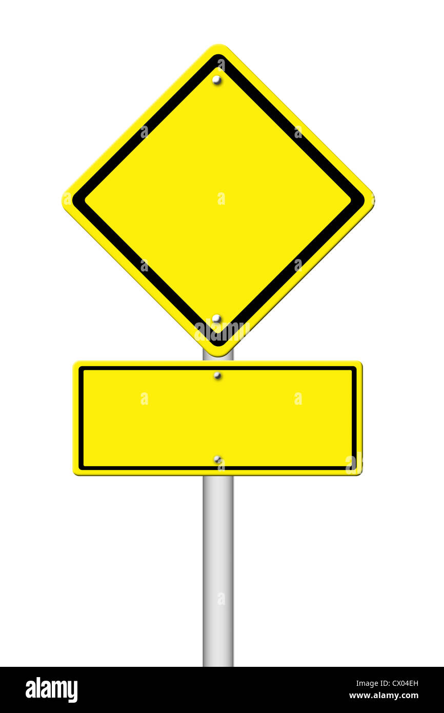 Yellow blank sign on white background Stock Photo - Alamy
