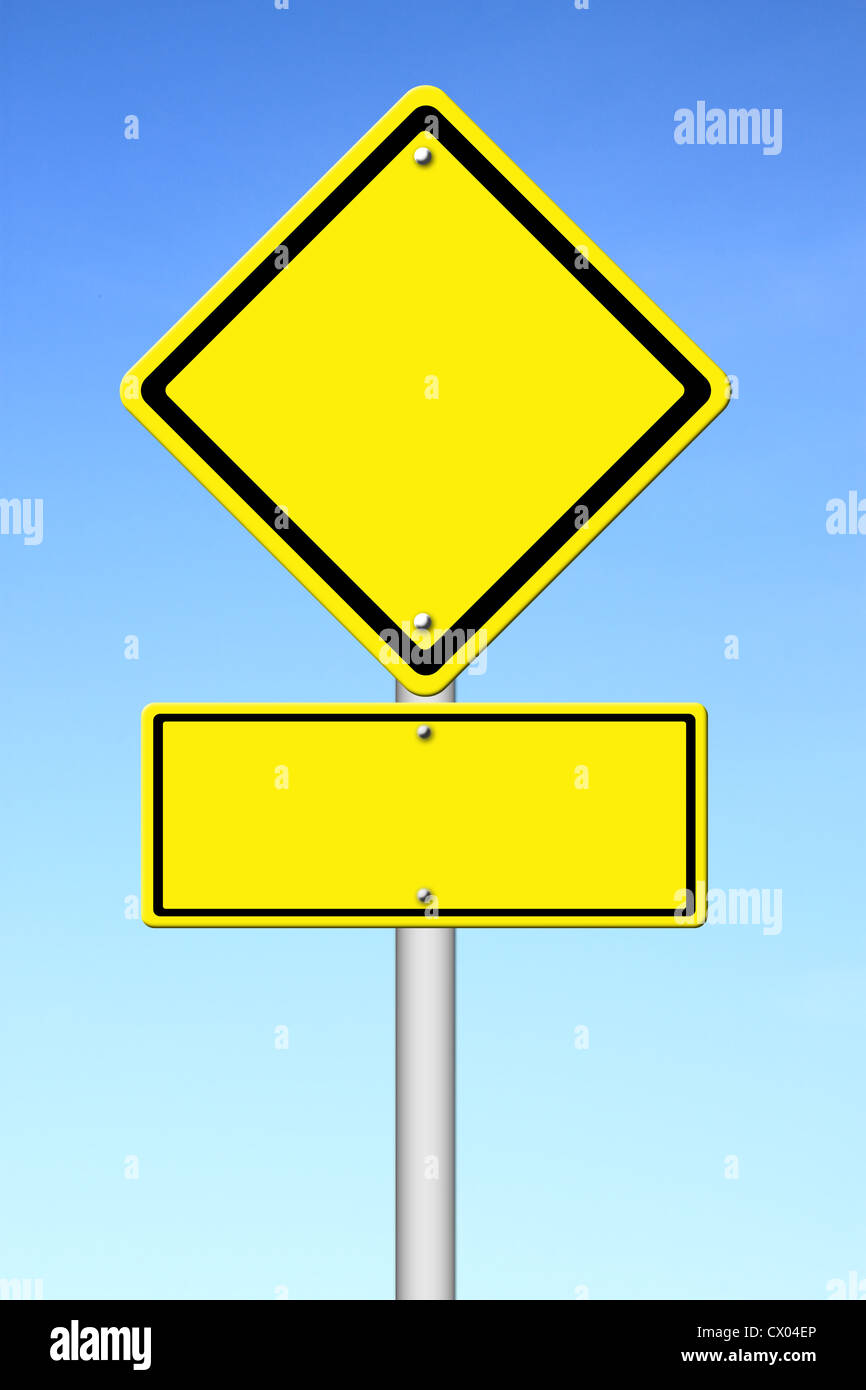 blank yellow traffic sign with blue sky background Stock Photo - Alamy