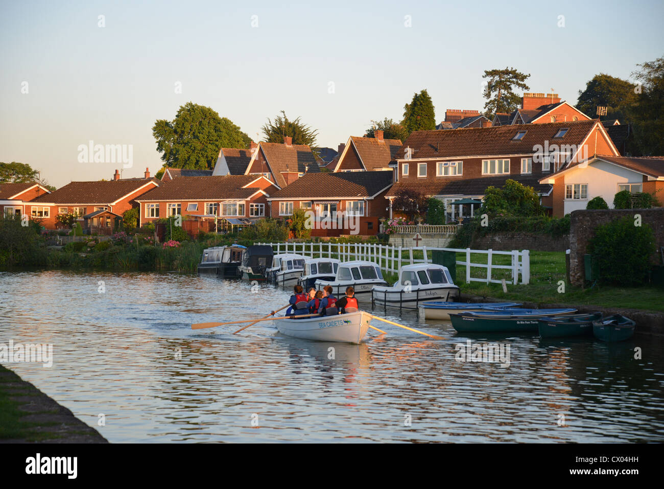 Sea Cadets in rowing boat, Tiverton Canal, Tiverton, Devon, England ...