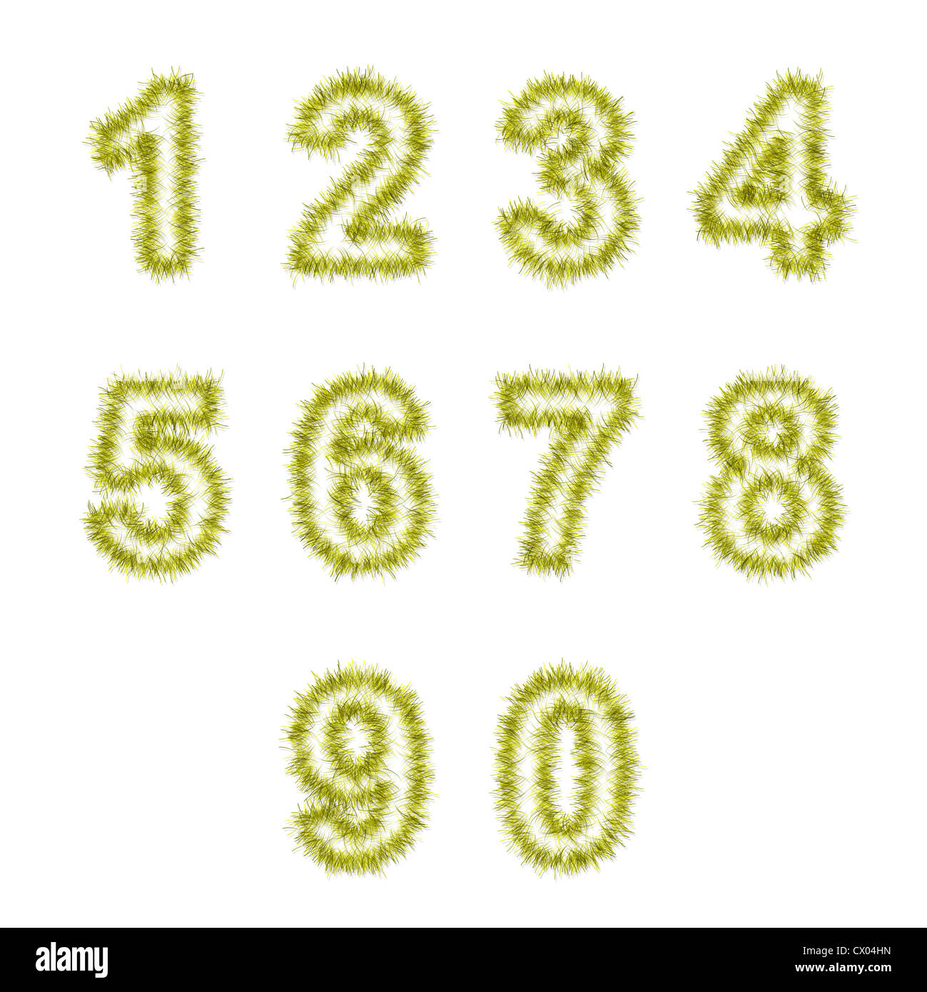yellow tinsel digits on white background Stock Photo - Alamy