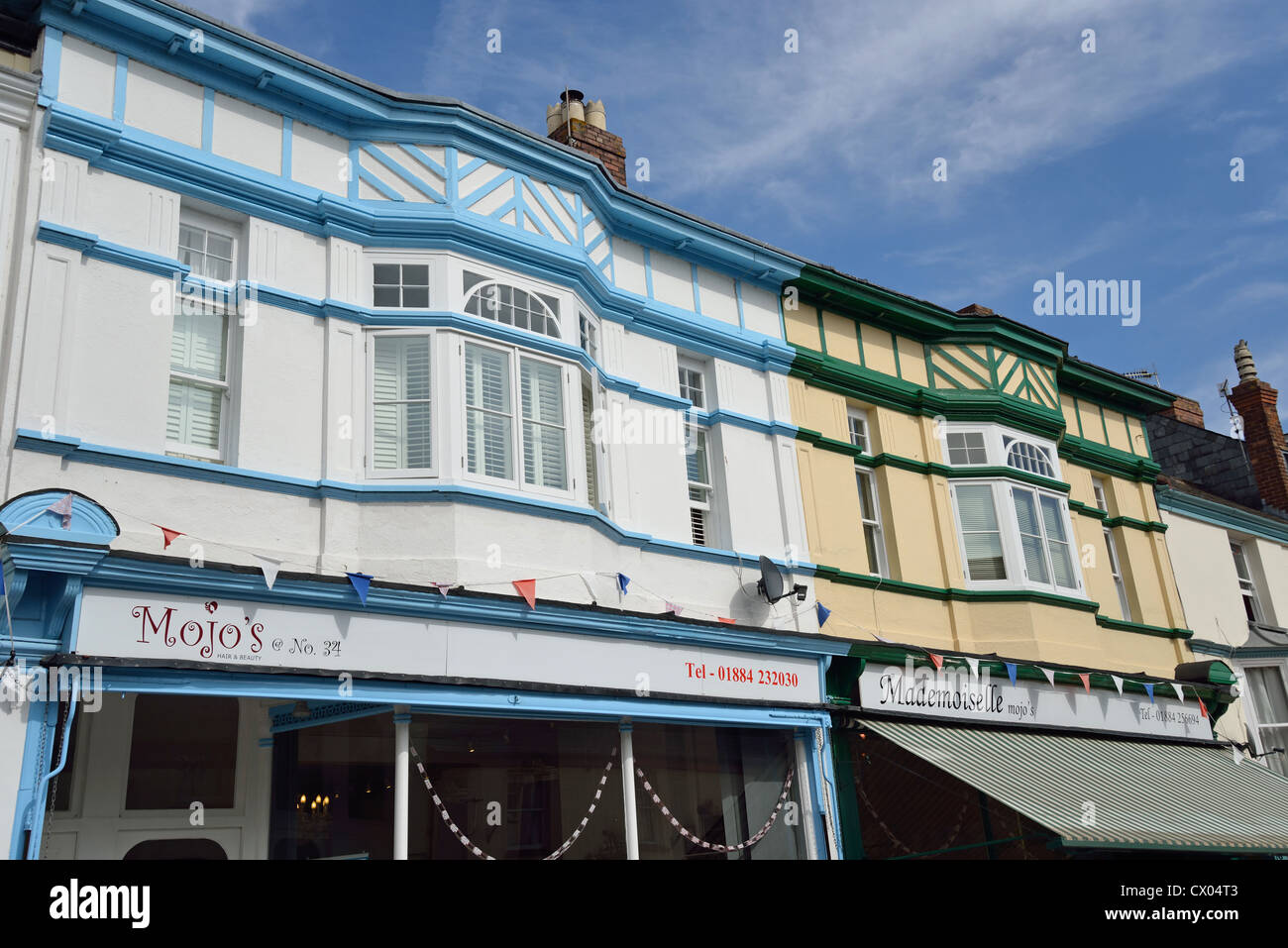Period frontages on Gold Street, Tiverton, Devon, England, United ...