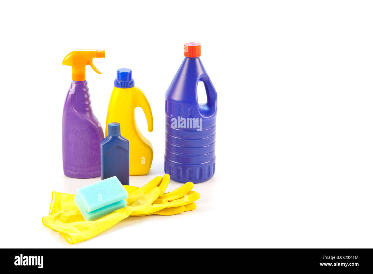 Household cleaning equipment on a white background Stock Photo - Alamy